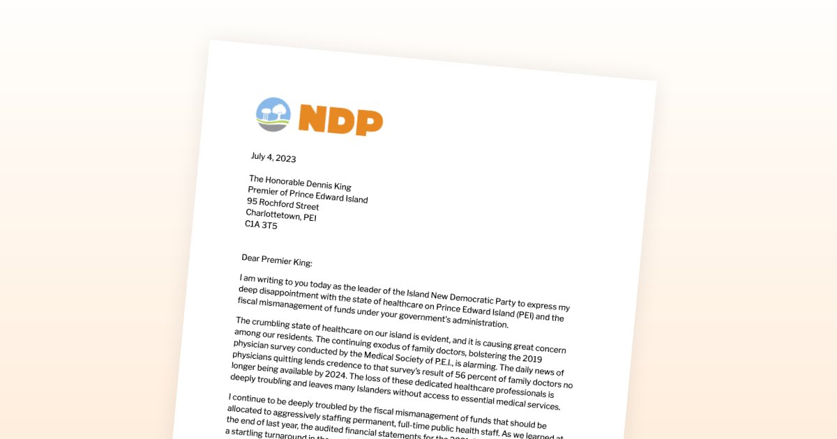 An Open Letter to Premier King – The Island New Democrats
